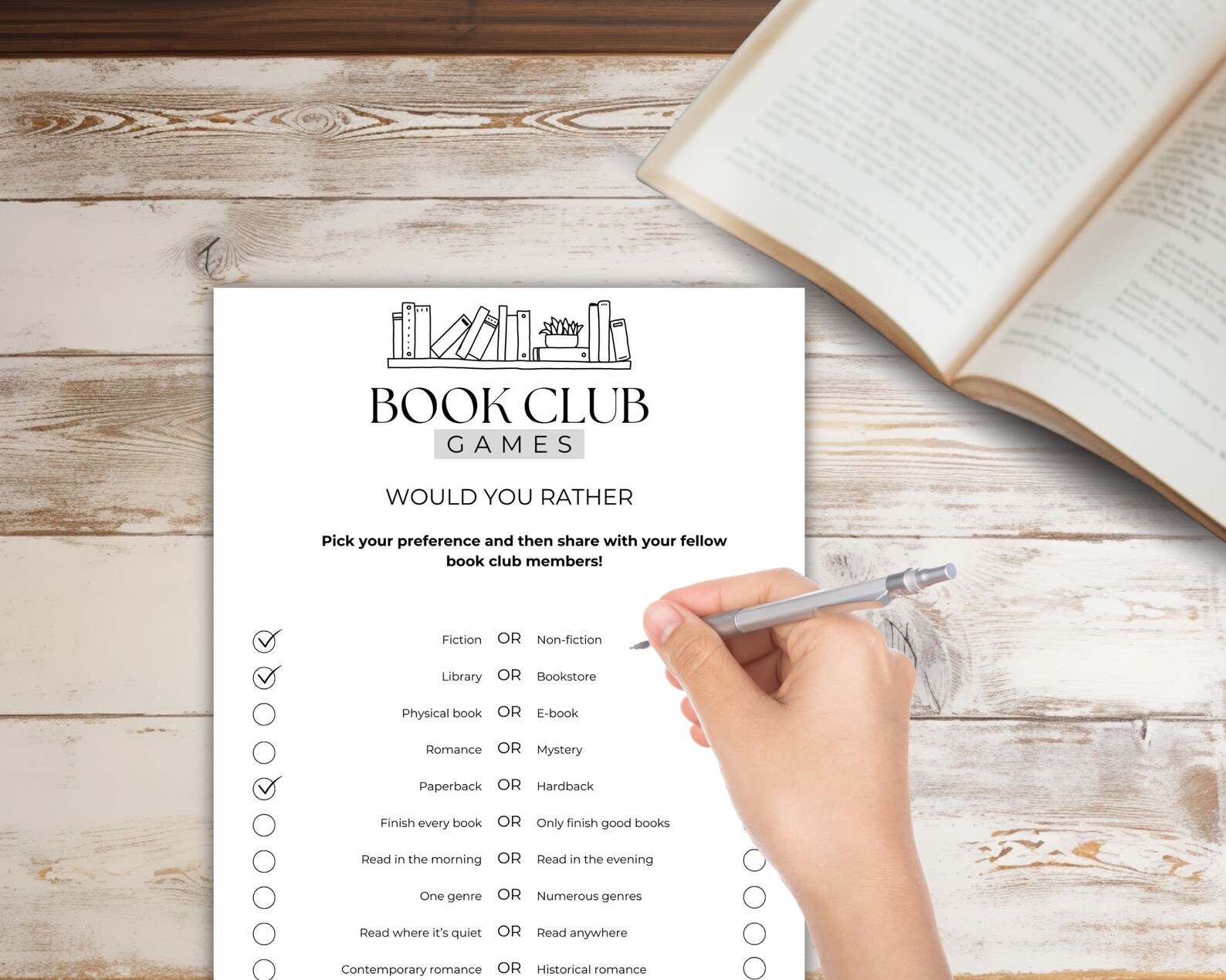 Book Club Would You Rather Game, Book Club Icebreaker Game, Book Club ...