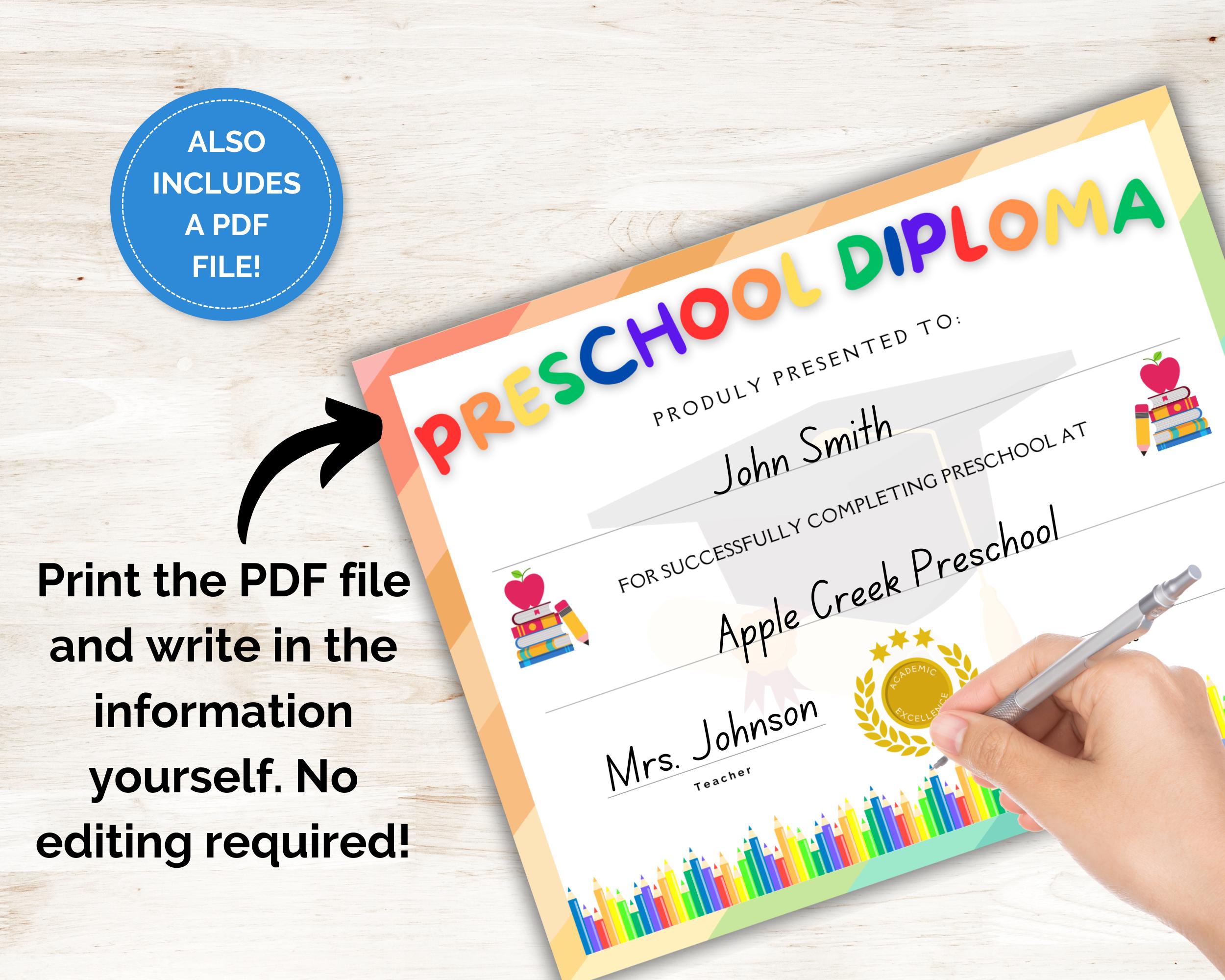 Preschool Diploma, Preschool Graduation, Preschool Award, Preschool ...