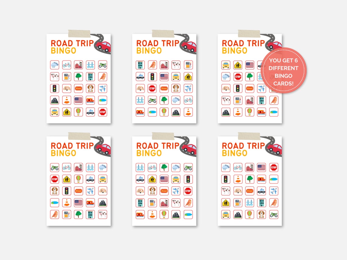 Road Trip Bingo Cards, Printable Road Trip Bingo Cards, Road Trip Bingo ...