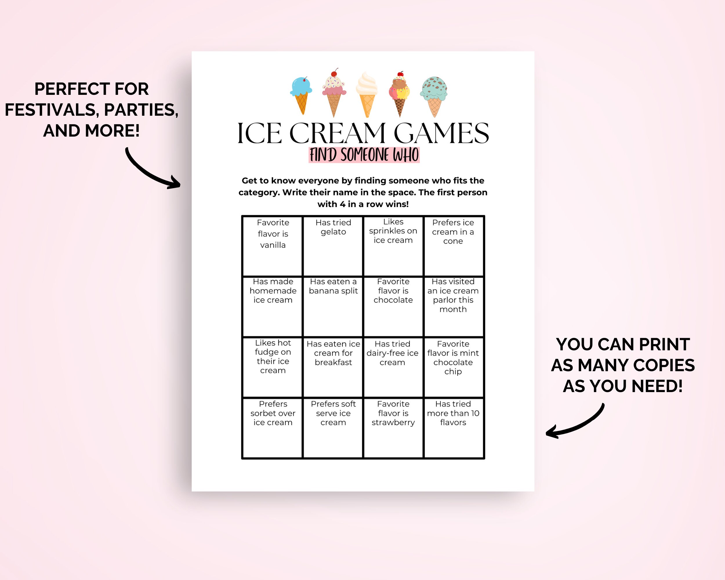 Ice Cream Find Someone Who Game, Ice Cream Game, Ice Cream Activity ...