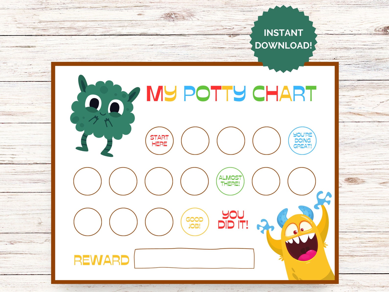 Happy Monster Potty Training Chart, Potty Training Chart Printable ...