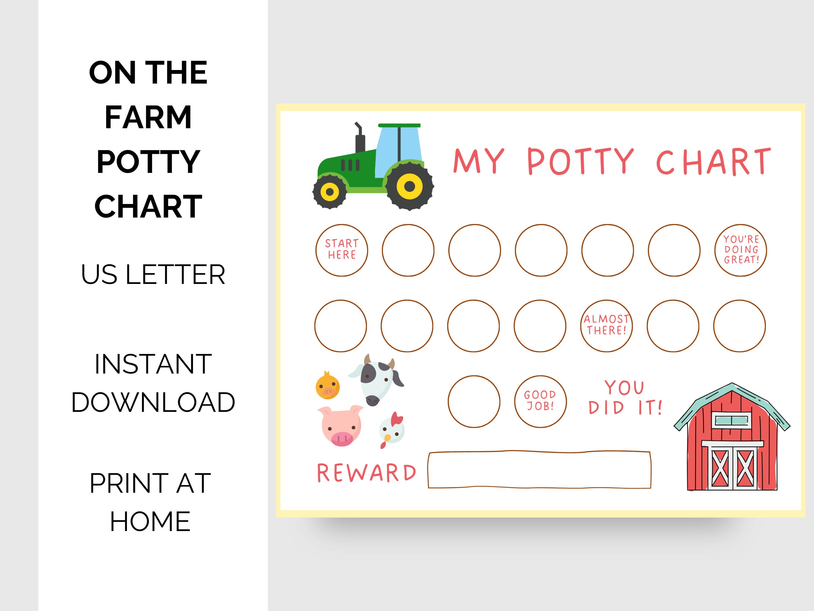 On the Farm Potty Training Chart, Potty Reward Chart, Potty Training ...