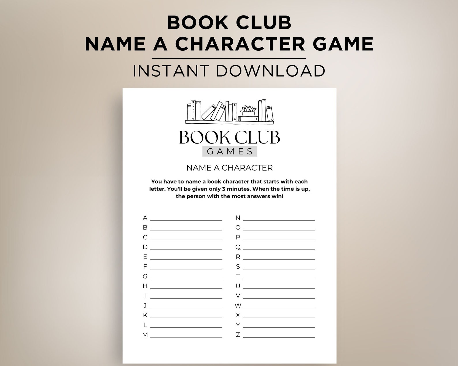 Book Club Name a Character Game, Book Club Icebreaker Game, Book Club ...