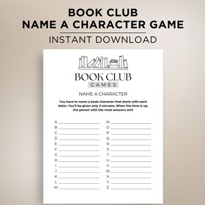 Book Club Name a Character Game, Book Club Icebreaker Game, Book Club ...