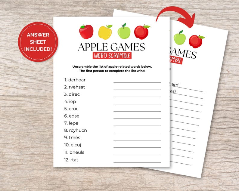 Apple Word Scramble, Apple Word Scramble Game, Apple Party Game, Fall ...