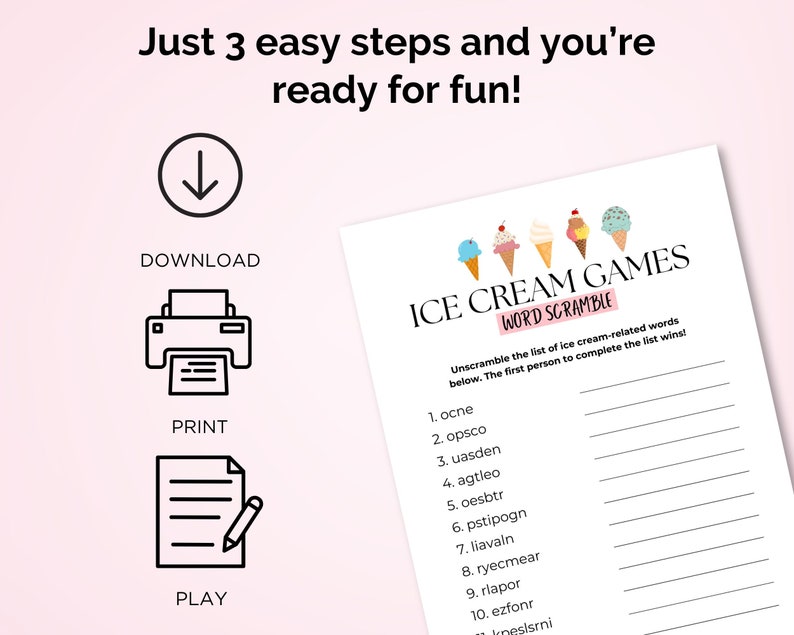 Ice Cream Word Scramble, Ice Cream Party Game, Ice Cream Birthday Party ...