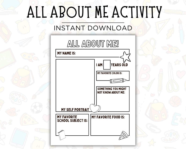 All About Me Printable, All About Me Worksheet, Back to School, Get to ...