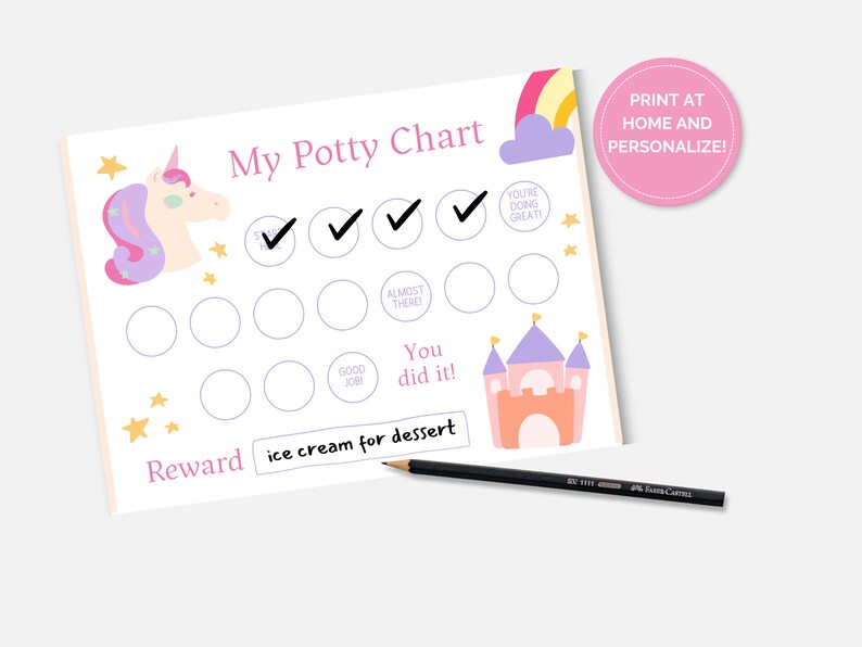 Unicorn and Castle Potty Training Chart, Potty Training Chart Printable ...