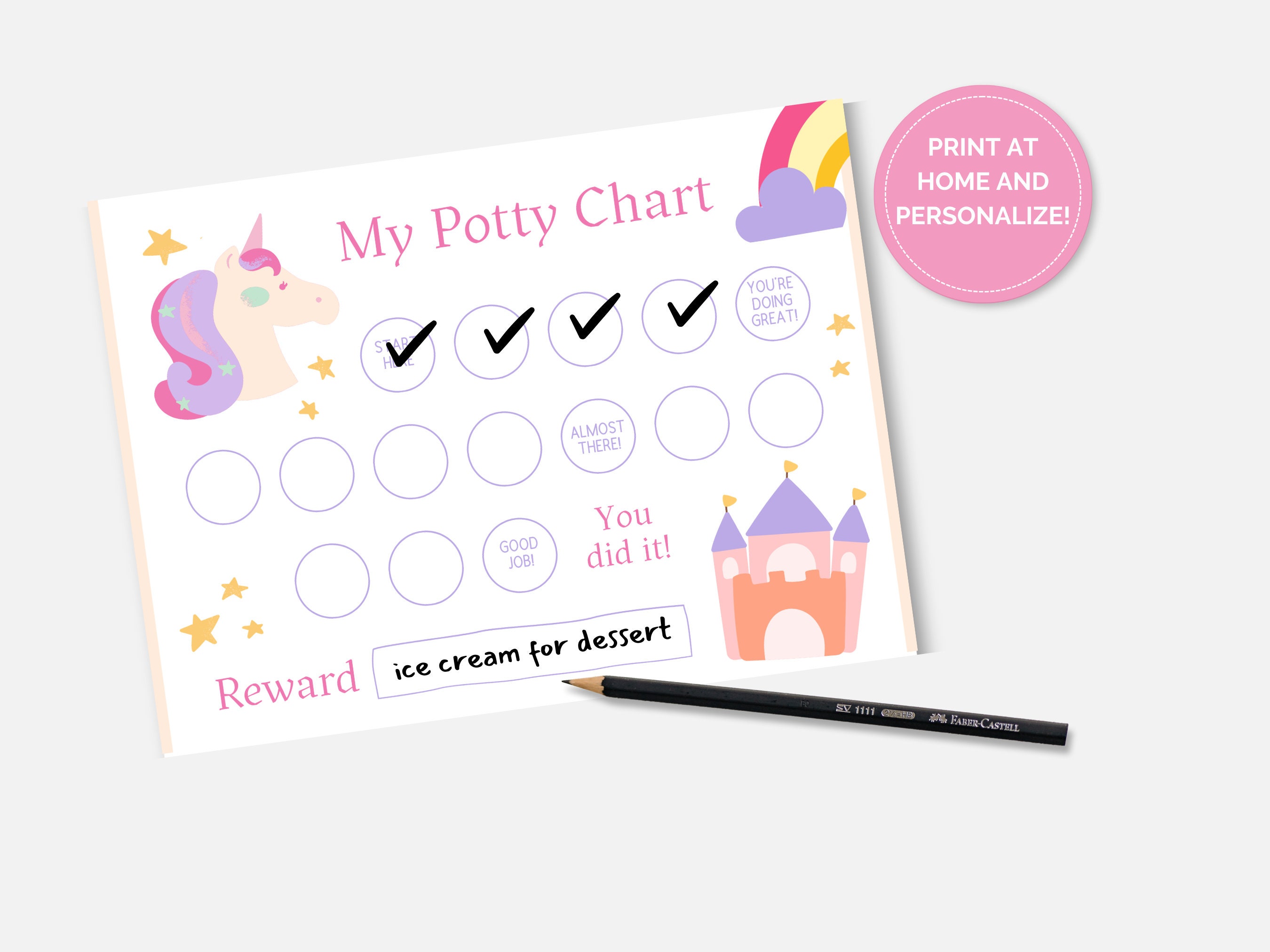Unicorn and Castle Potty Training Chart, Potty Training Chart Printable ...