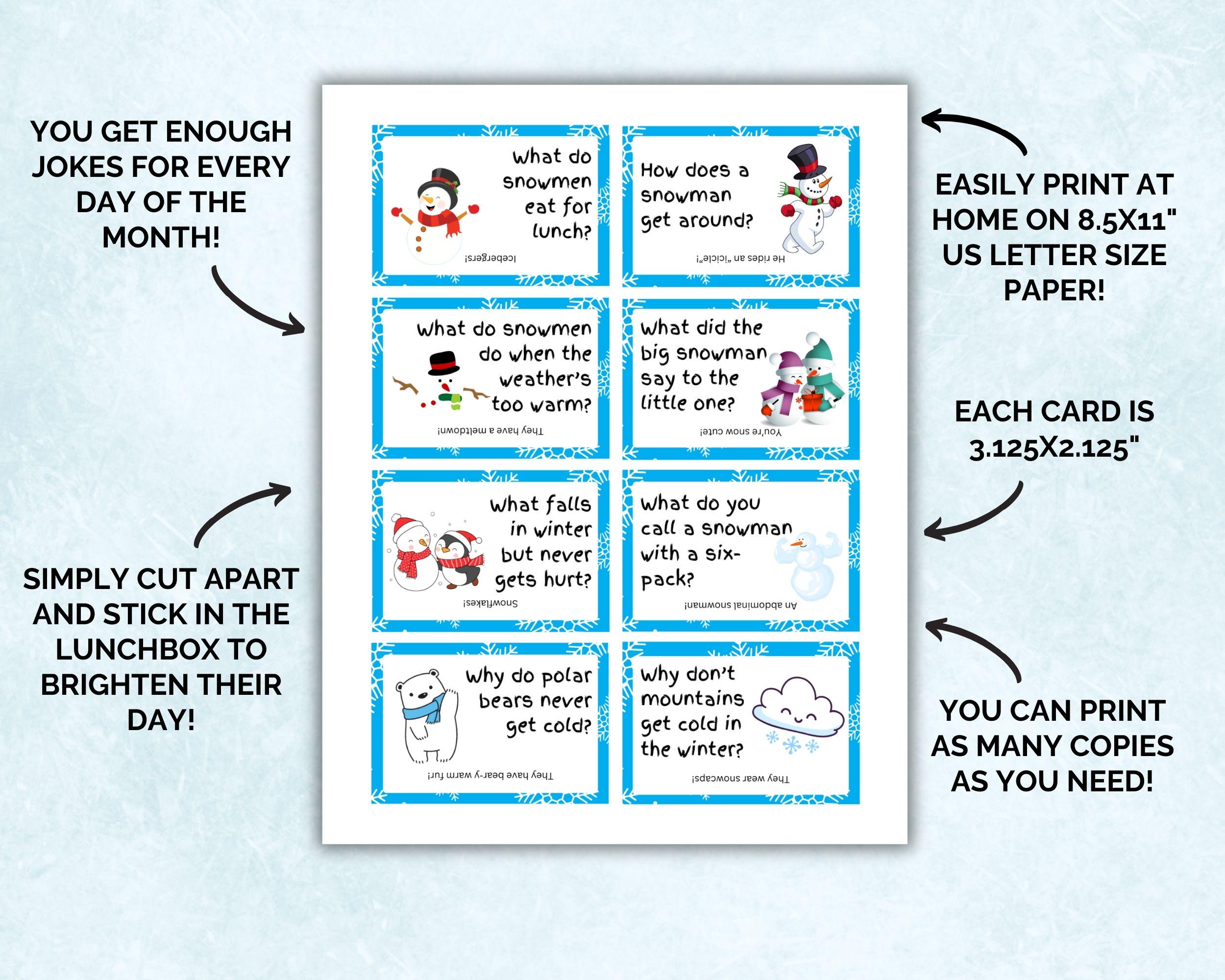 Winter Lunchbox Jokes, Lunch Box Notes, Printable Lunch Notes for Kids ...