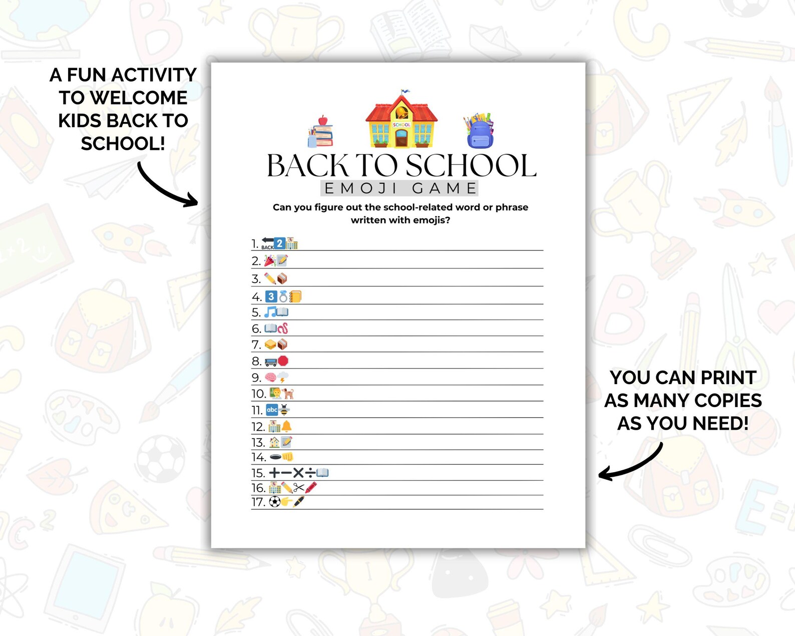 Back to School Emoji Game, Guess the Emoji Game, Emoji Guess Game ...