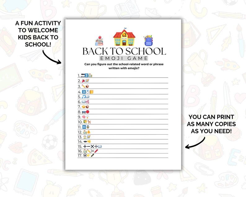 Back to School Emoji Game, Guess the Emoji Game, Emoji Guess Game ...