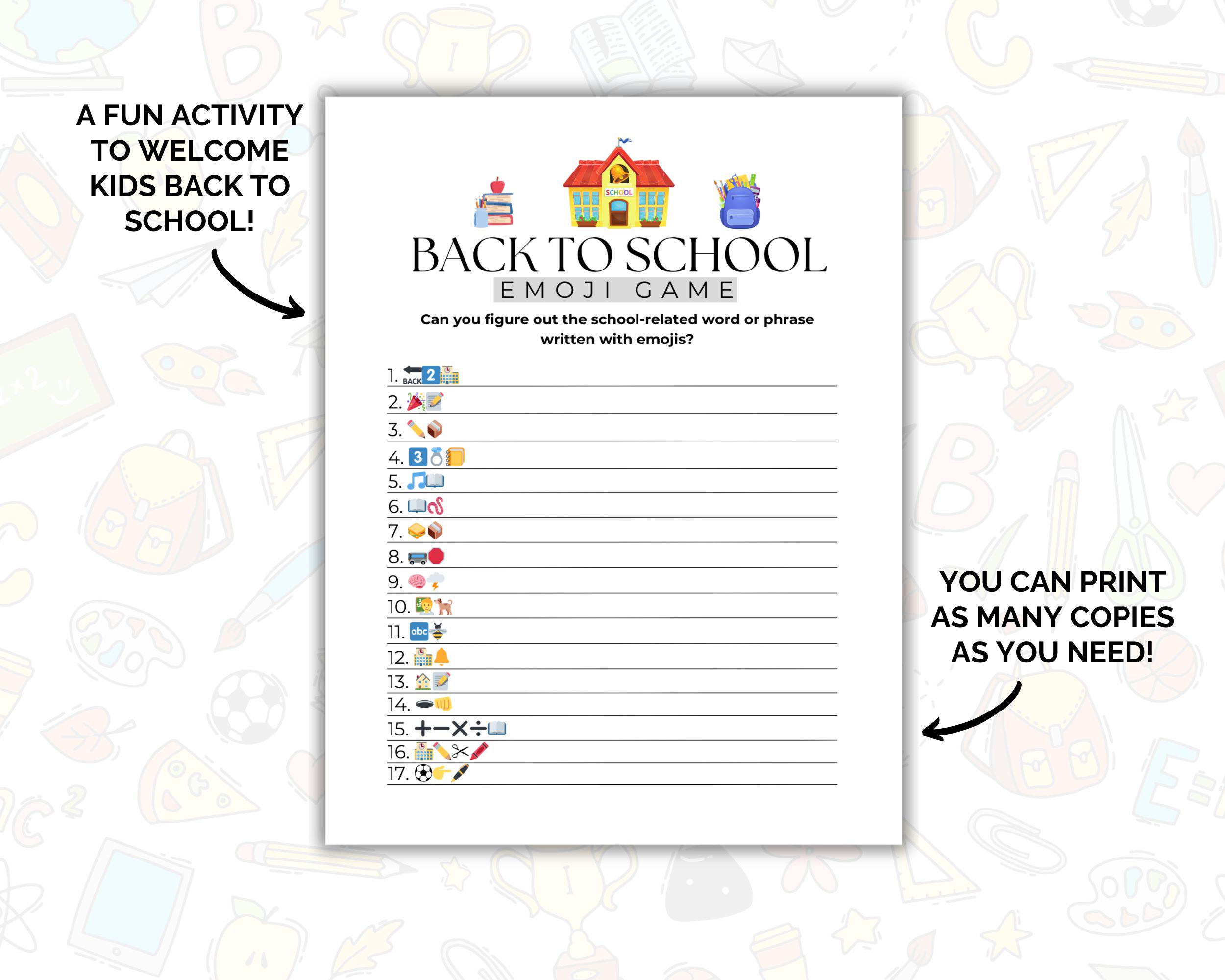 Back to School Emoji Game, Guess the Emoji Game, Emoji Guess Game ...
