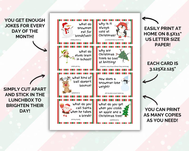 Christmas Lunchbox Jokes, Lunch Box Notes, Printable Lunch Notes for ...