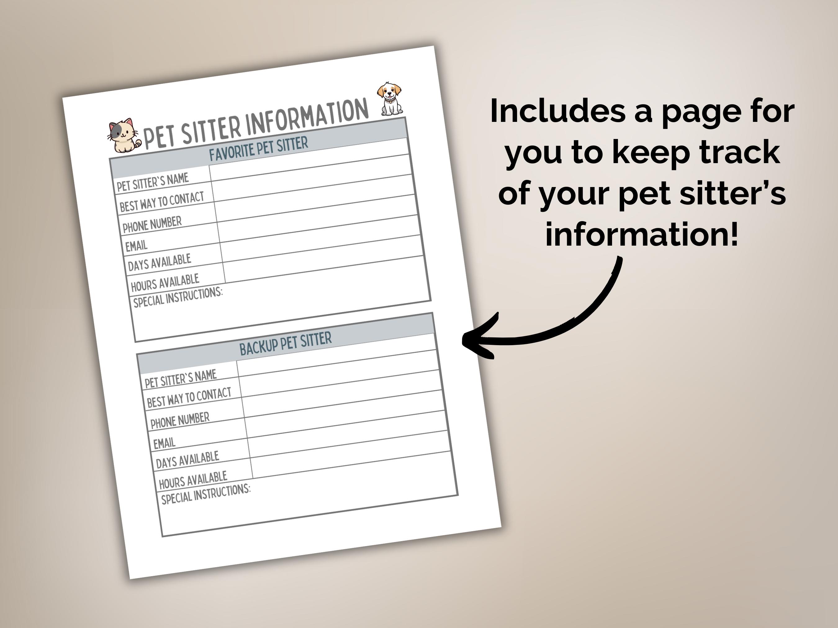 Pet Sitter Instructions, Dog Sitter, Cat Sitter, Pet Sitter Notes, Pet ...