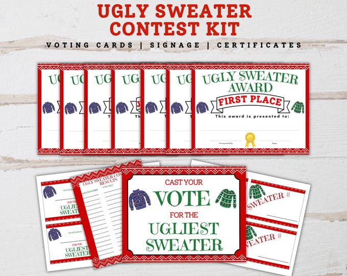 Ugly Sweater Contest Kit, Ugly Sweater Voting, Ugly Sweater Ballots ...