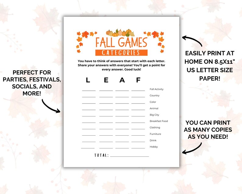 Fall Games, Fall Game Bundle, Autumn Games for Kids and Adults, Fall ...