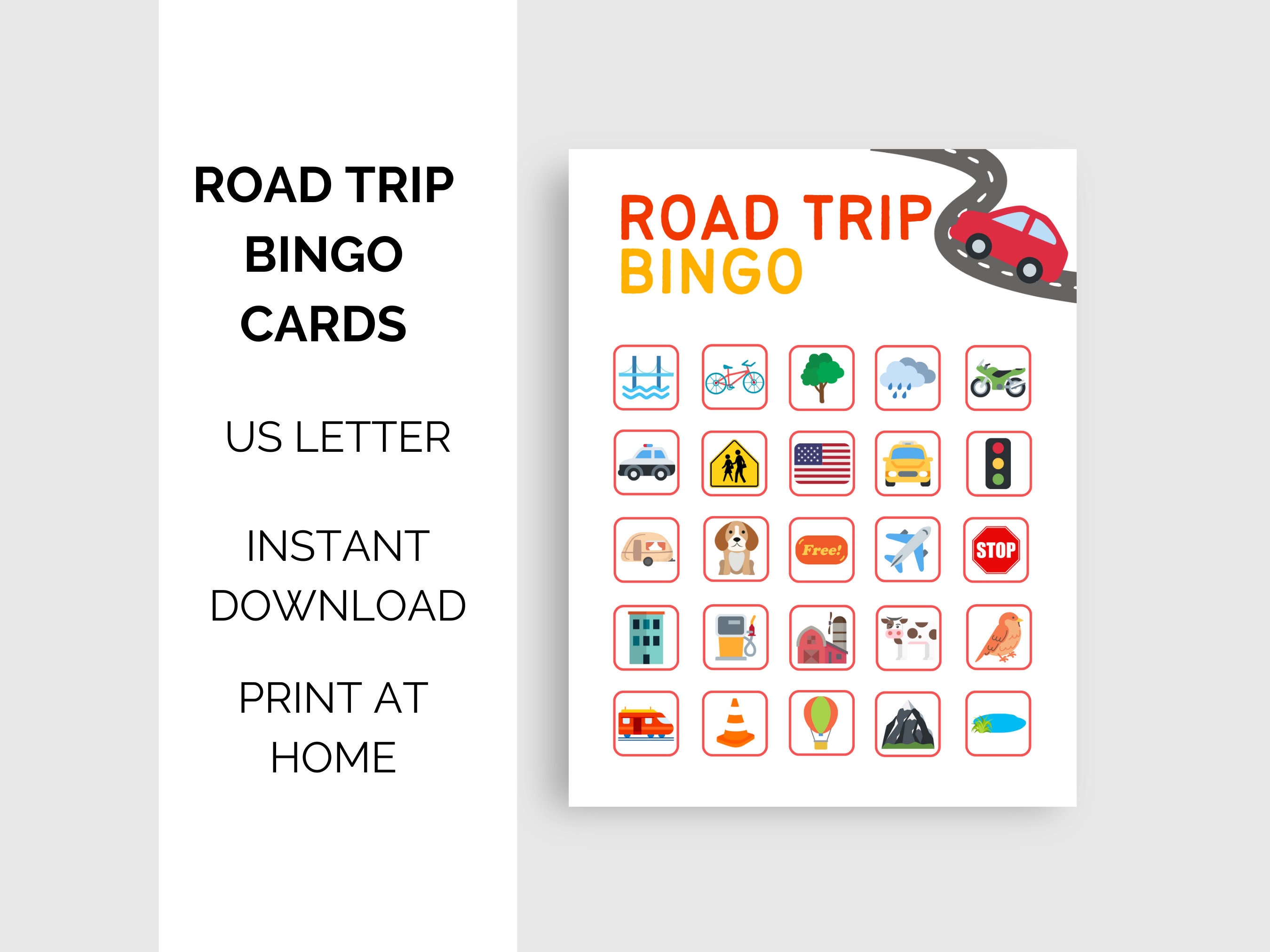 Road Trip Bingo Cards, Printable Road Trip Bingo Cards, Road Trip Bingo ...