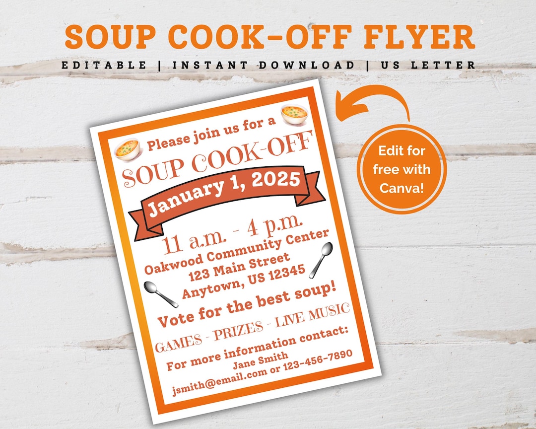 Editable Soup Cook-off Flyer, Soup Contest Flyer, Soup Cook Off, Soup ...
