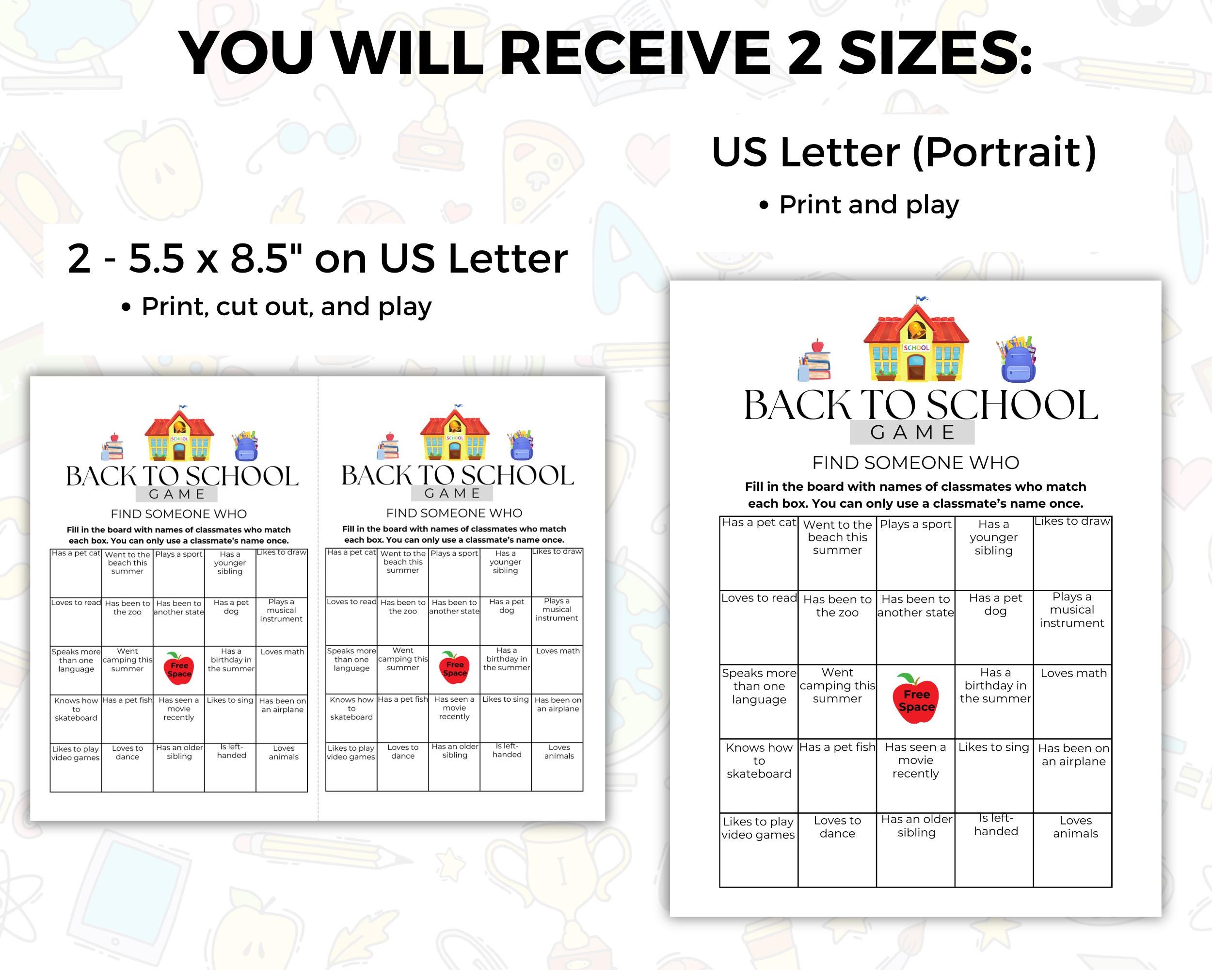 Back to School Find Someone Who Game, Back to School Game, Back to ...