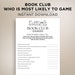 Book Club Who is Most Likely to Game, Book Club Icebreaker Game, Book ...