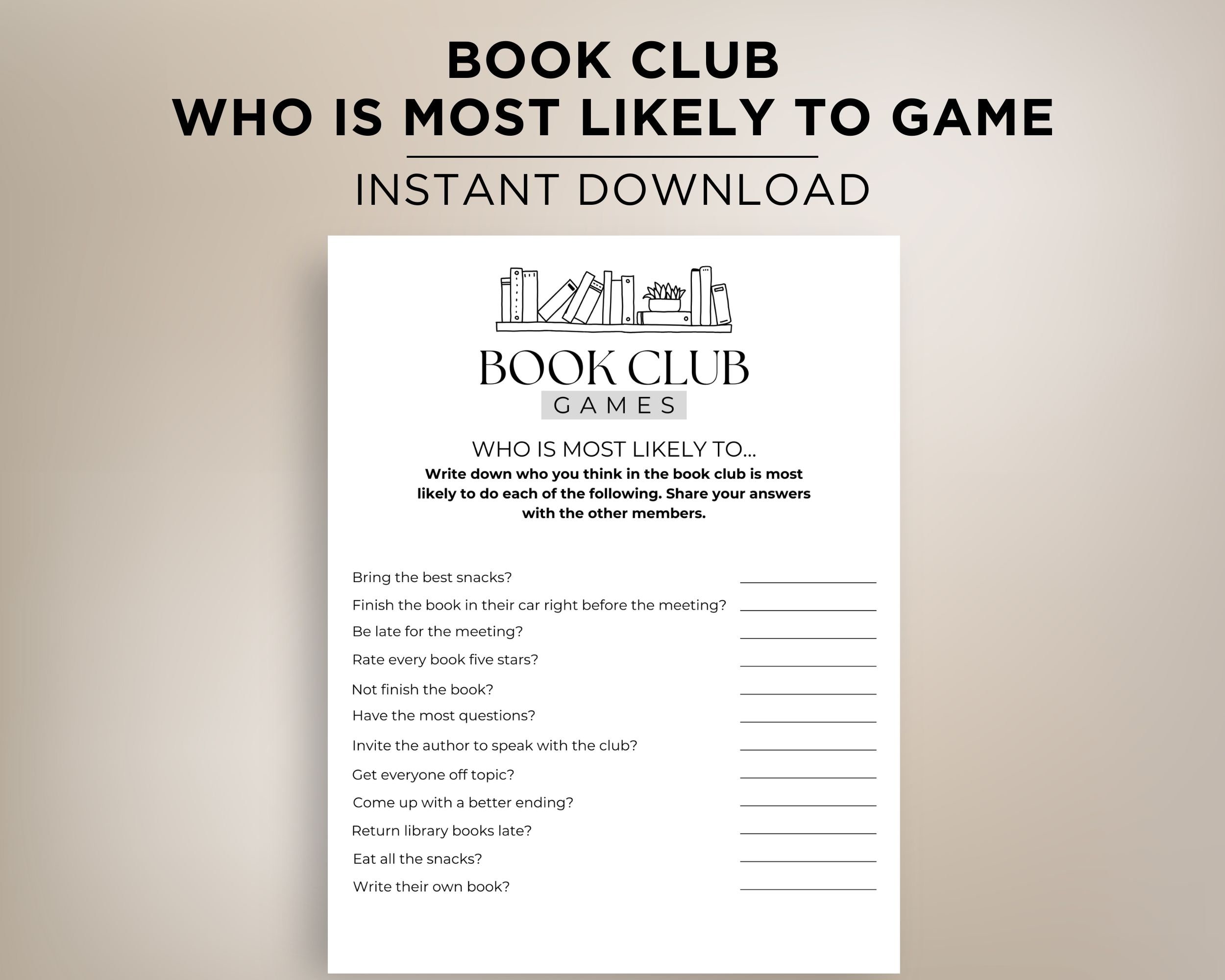 Book Club Who is Most Likely to Game, Book Club Icebreaker Game, Book ...