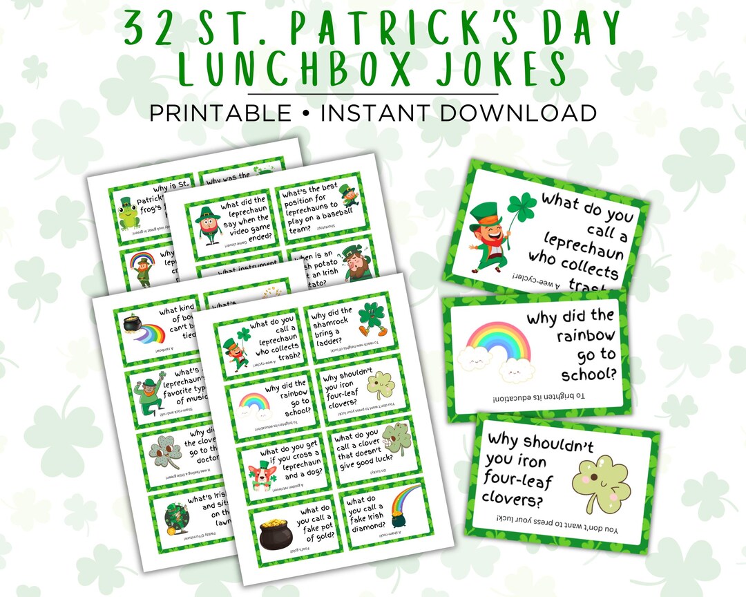 St. Patrick's Day Lunchbox Jokes, St Patricks Day, Lunchbox Notes, Kids ...