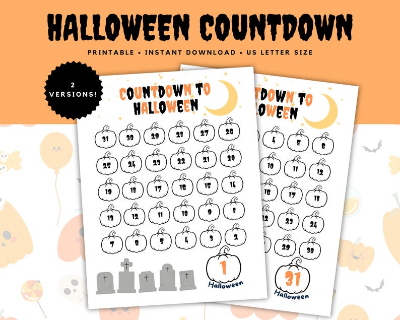 Halloween Countdown Printable, Countdown to Halloween, Halloween Advent ...