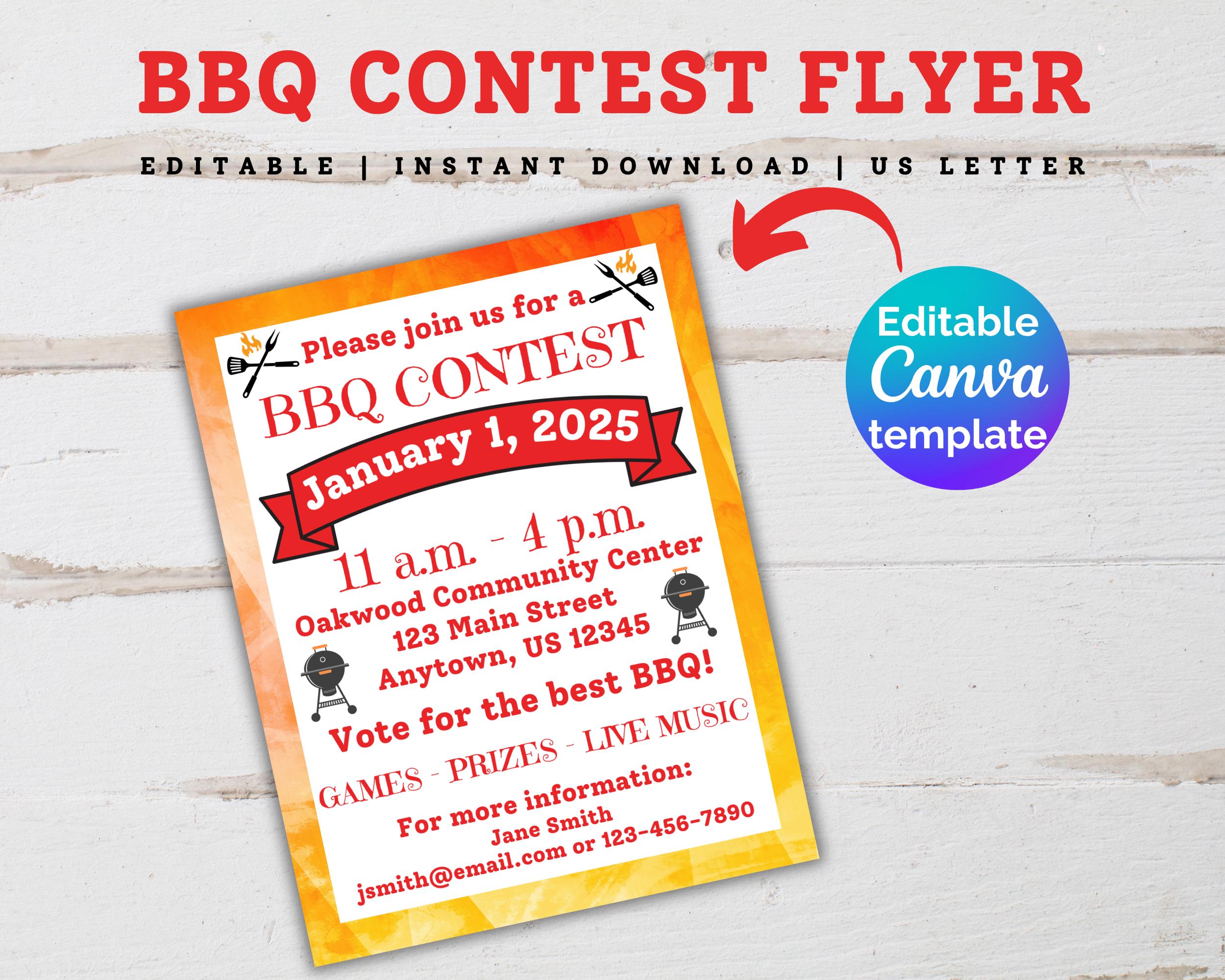 BBQ Contest Flyer, Editable Flyer, BBQ Party Flyer, BBQ Flyer Template ...