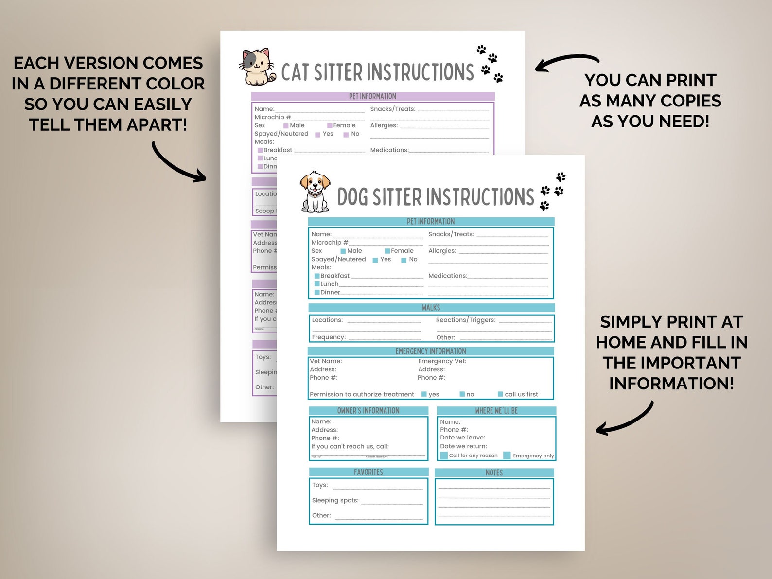 Pet Sitter Instructions, Dog Sitter, Cat Sitter, Pet Sitter Notes, Pet ...