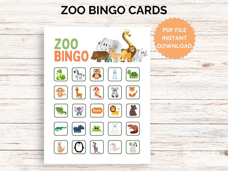 Zoo Bingo Cards, Printable Zoo Bingo Cards, Zoo Bingo, Animal Bingo ...