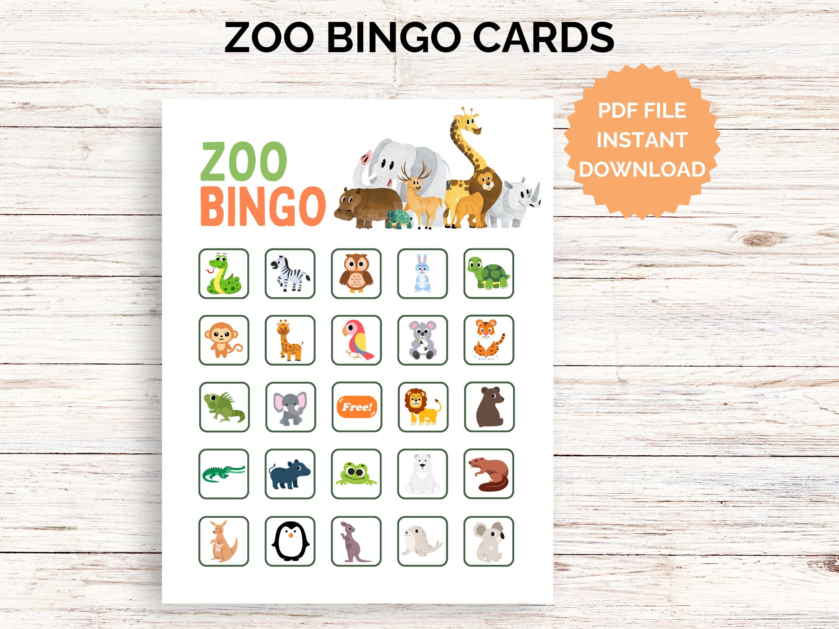 Zoo Bingo Cards, Printable Zoo Bingo Cards, Zoo Bingo, Animal Bingo ...