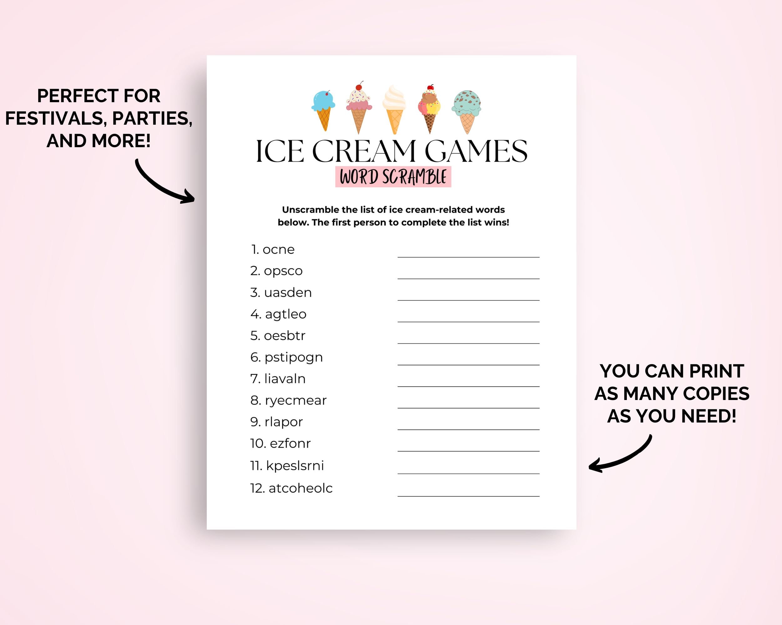 Ice Cream Word Scramble, Ice Cream Party Game, Ice Cream Birthday Party ...