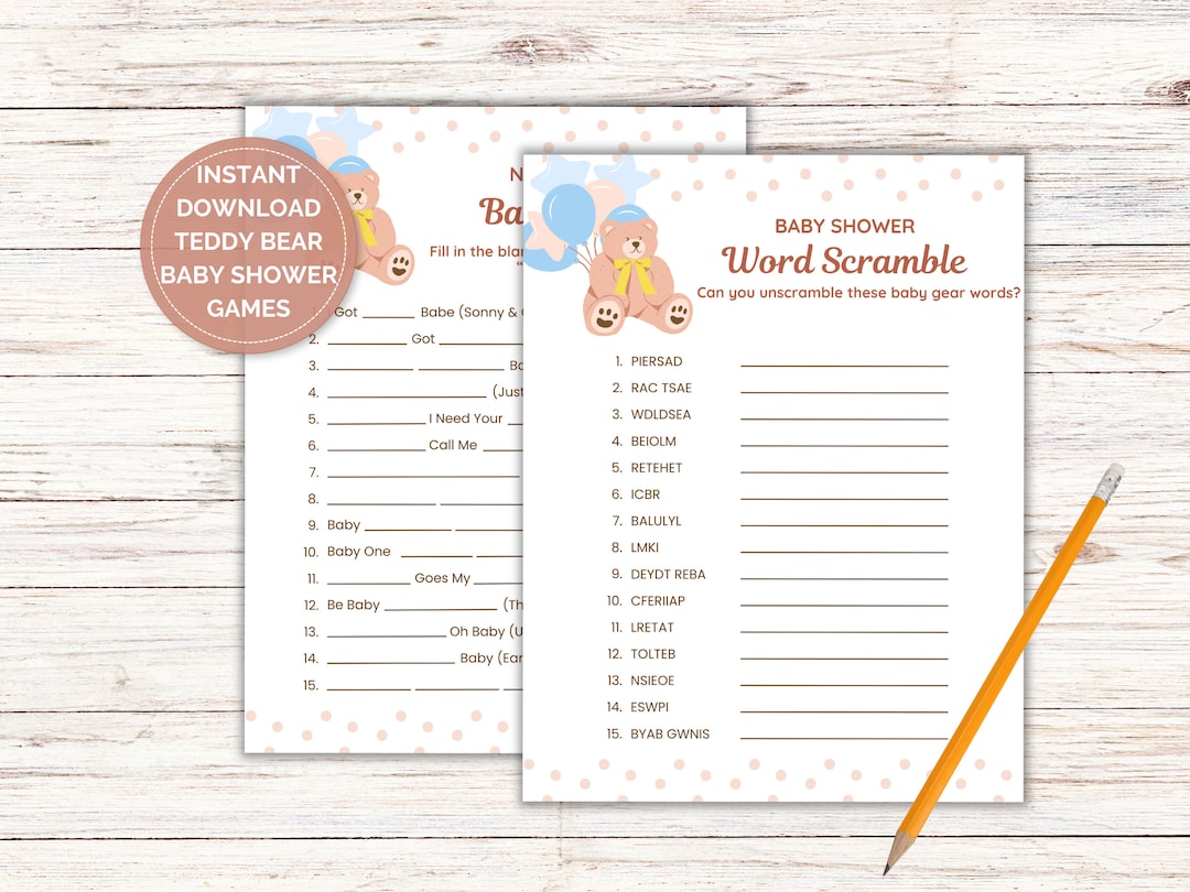 Teddy Bear Baby Shower Games, Teddy Bear Baby Shower Game Bundle, Teddy ...
