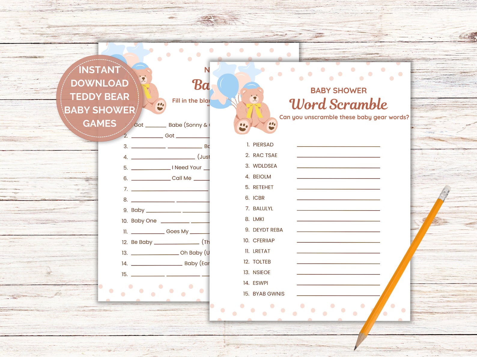 Teddy Bear Baby Shower Games, Teddy Bear Baby Shower Game Bundle, Teddy ...