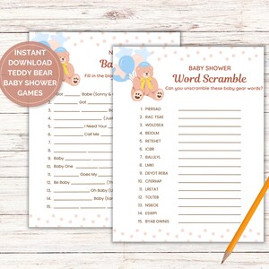 Teddy Bear Baby Shower Games, Teddy Bear Baby Shower Game Bundle, Teddy ...