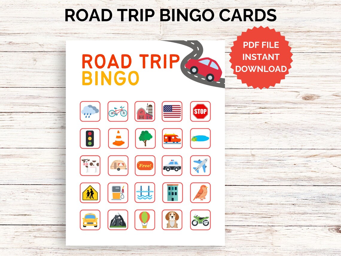 Road Trip Bingo Cards, Printable Road Trip Bingo Cards, Road Trip Bingo ...