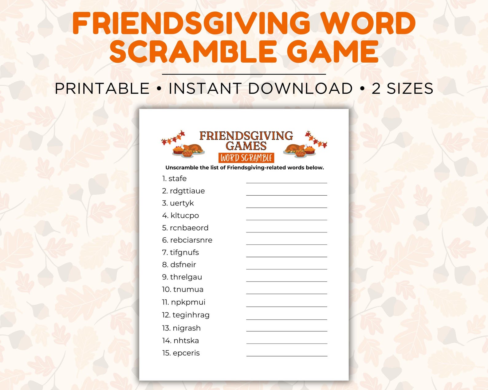 Friendsgiving Word Scramble, Friendsgiving Game, Word Scramble Game ...