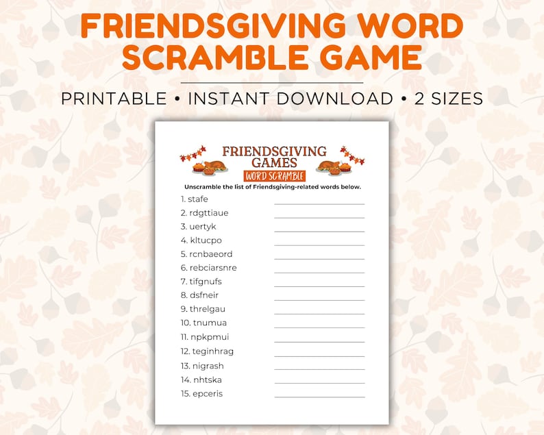 Friendsgiving Word Scramble, Friendsgiving Game, Word Scramble Game ...
