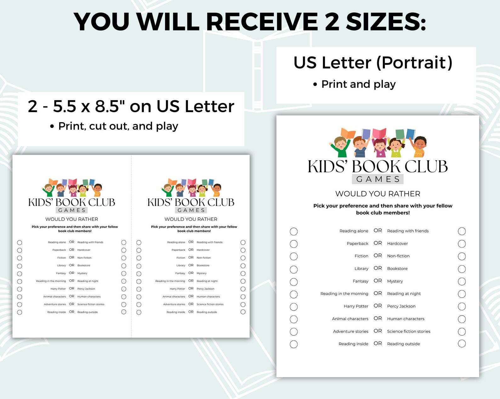 Kids Book Club Would You Rather Game, Kids Book Club Icebreaker Game ...
