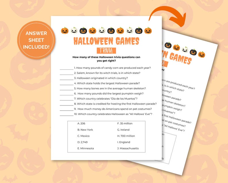 Halloween Trivia Game, Printable Halloween Trivia Activity, Spooky ...