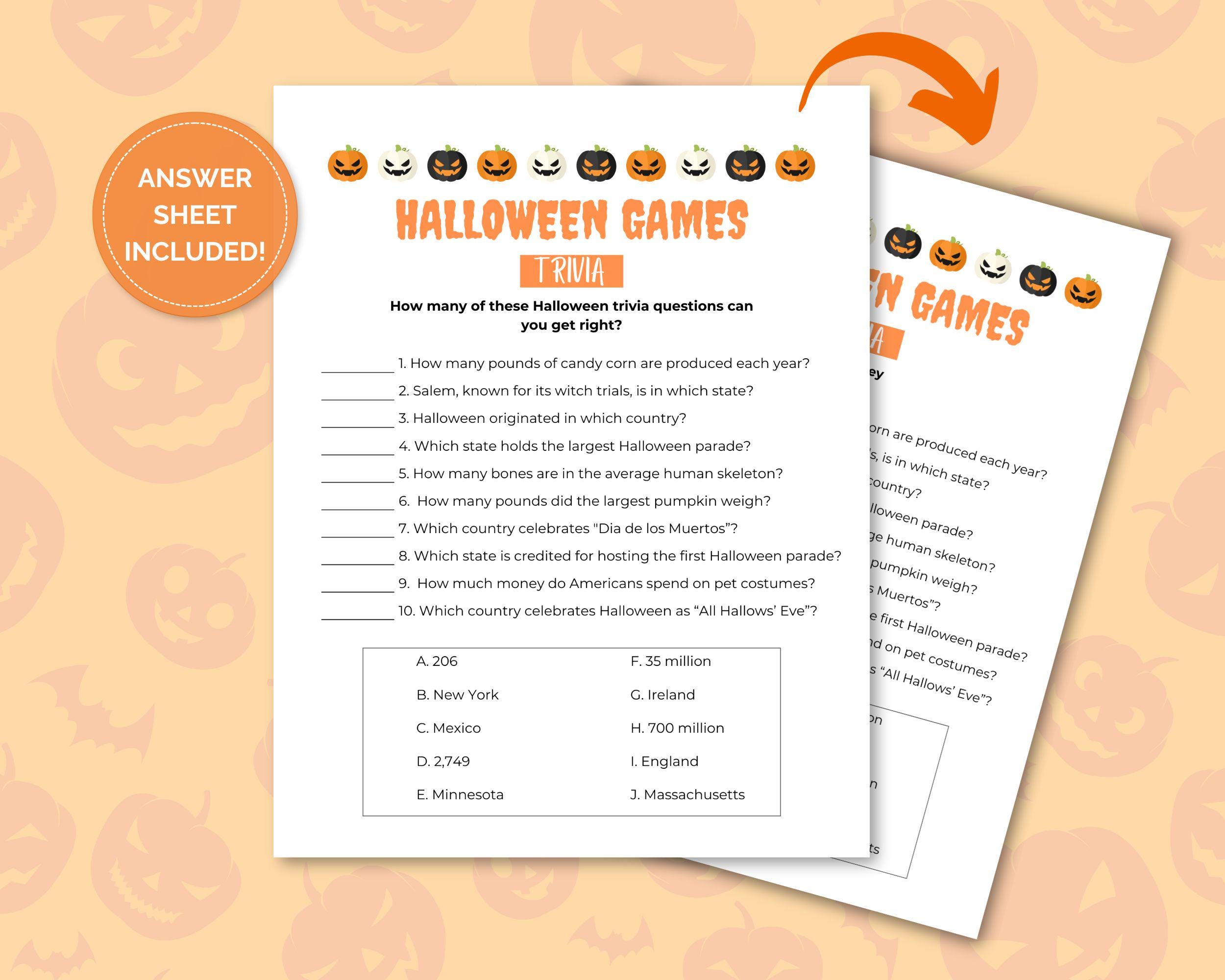 Halloween Trivia Game, Printable Halloween Trivia Activity, Spooky ...