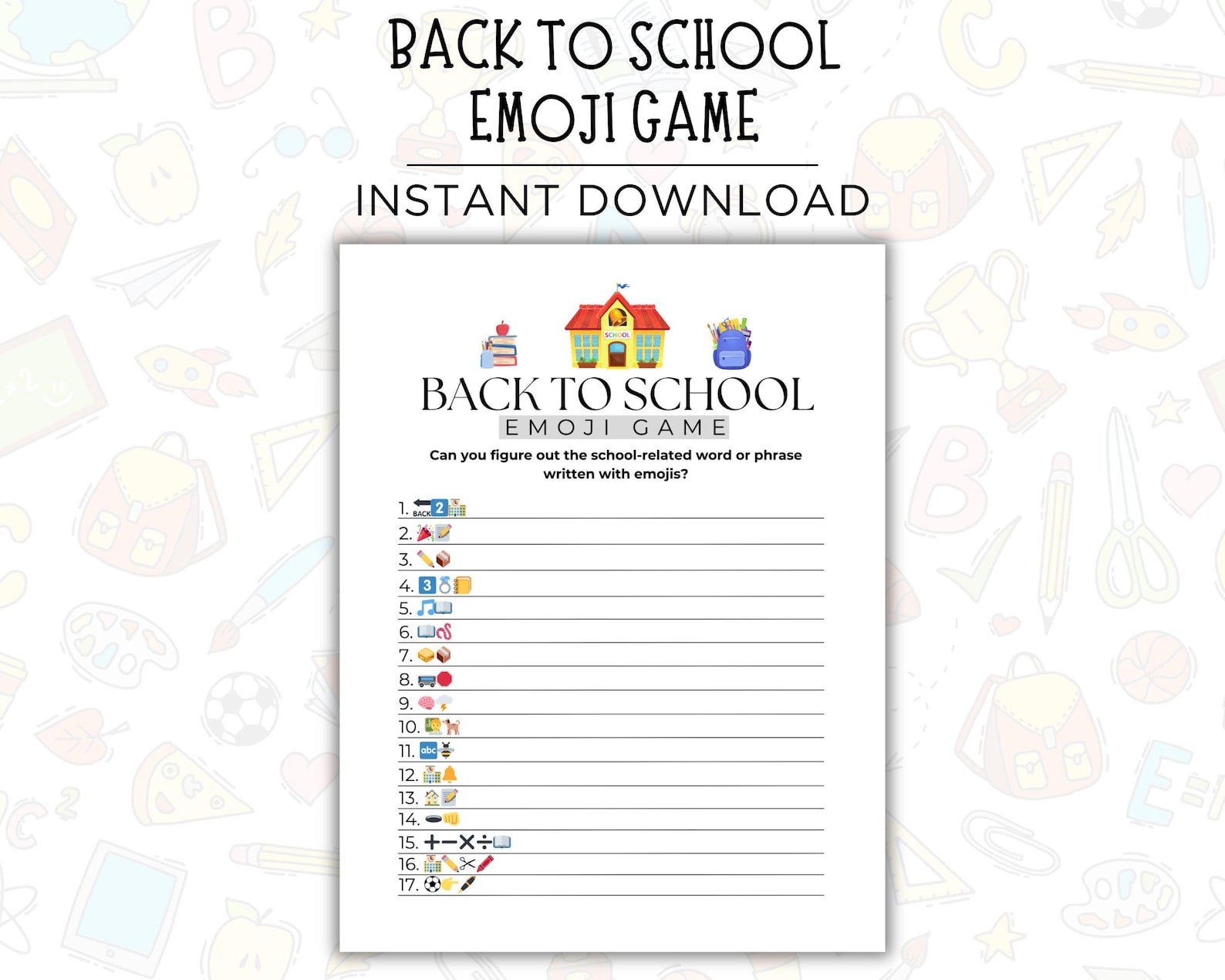 Back to School Emoji Game, Guess the Emoji Game, Emoji Guess Game ...