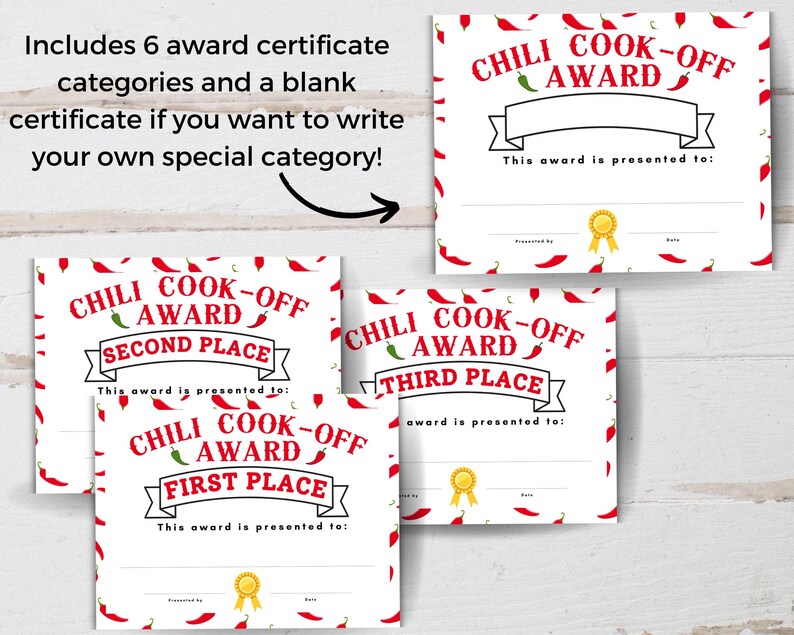 Chili Cook-off Contest Kit, Chili Cook off Award Certificates, Chili ...