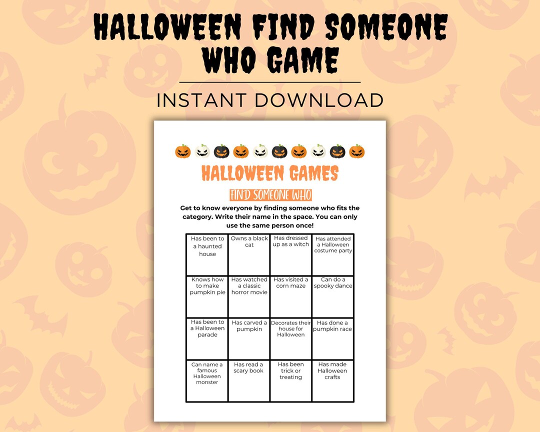 Halloween Find Someone Who Game, Halloween Find the Guest Bingo ...