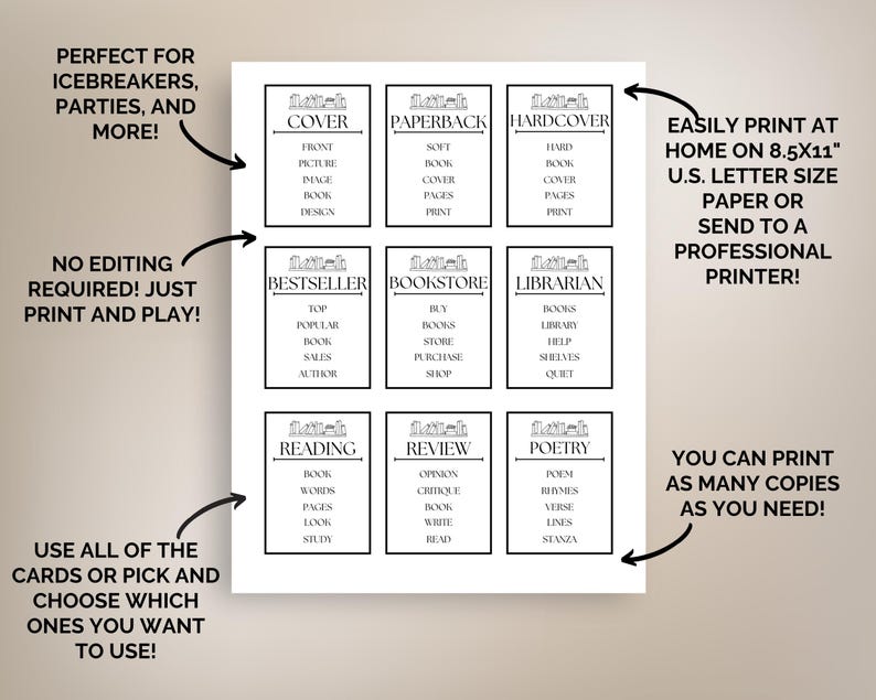 Book Club Forbidden Words Game, Guess the Word Game, Printable Book ...