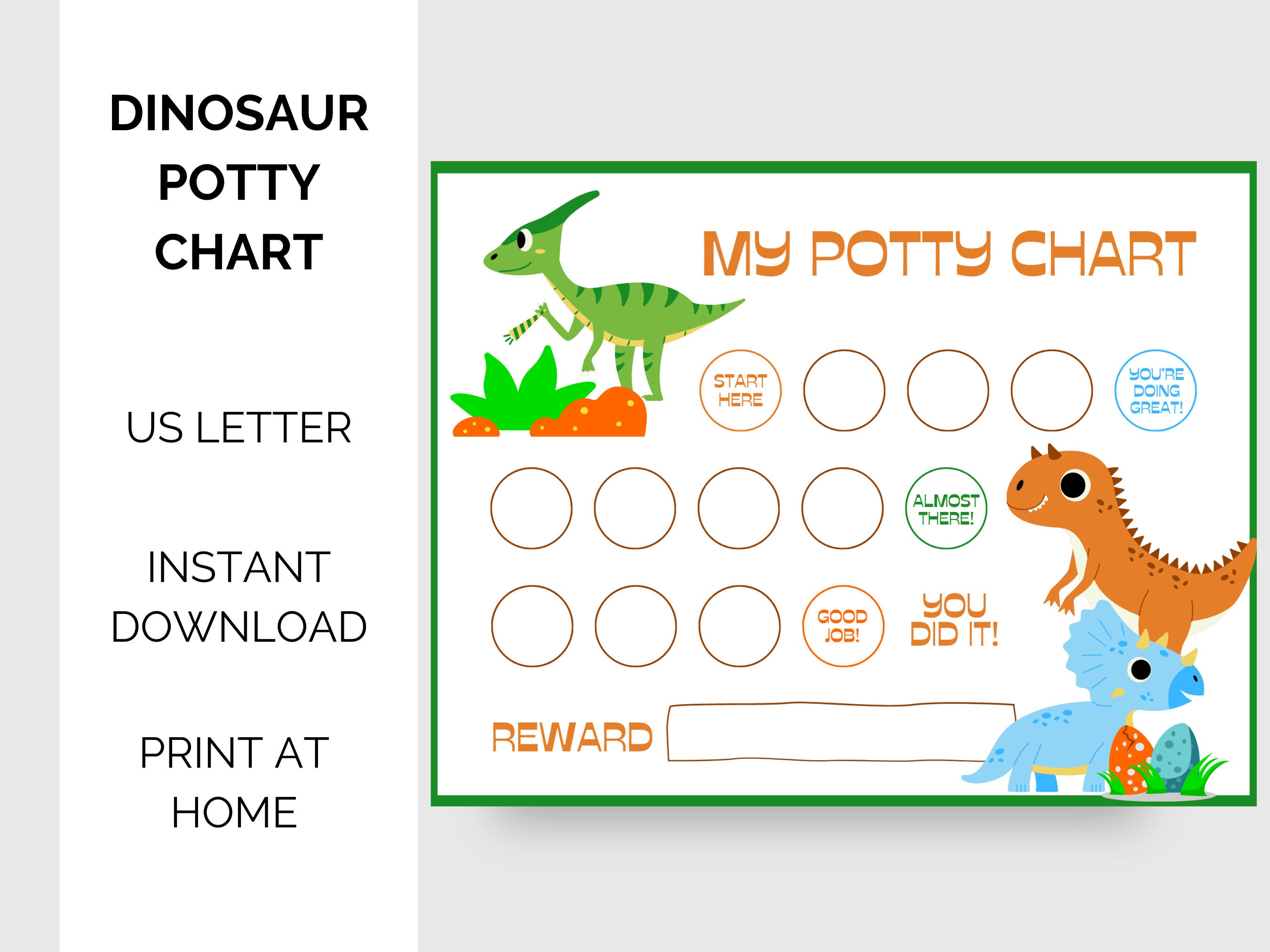 Dinosaur Potty Training Chart, Potty Training Chart Printable, Potty ...