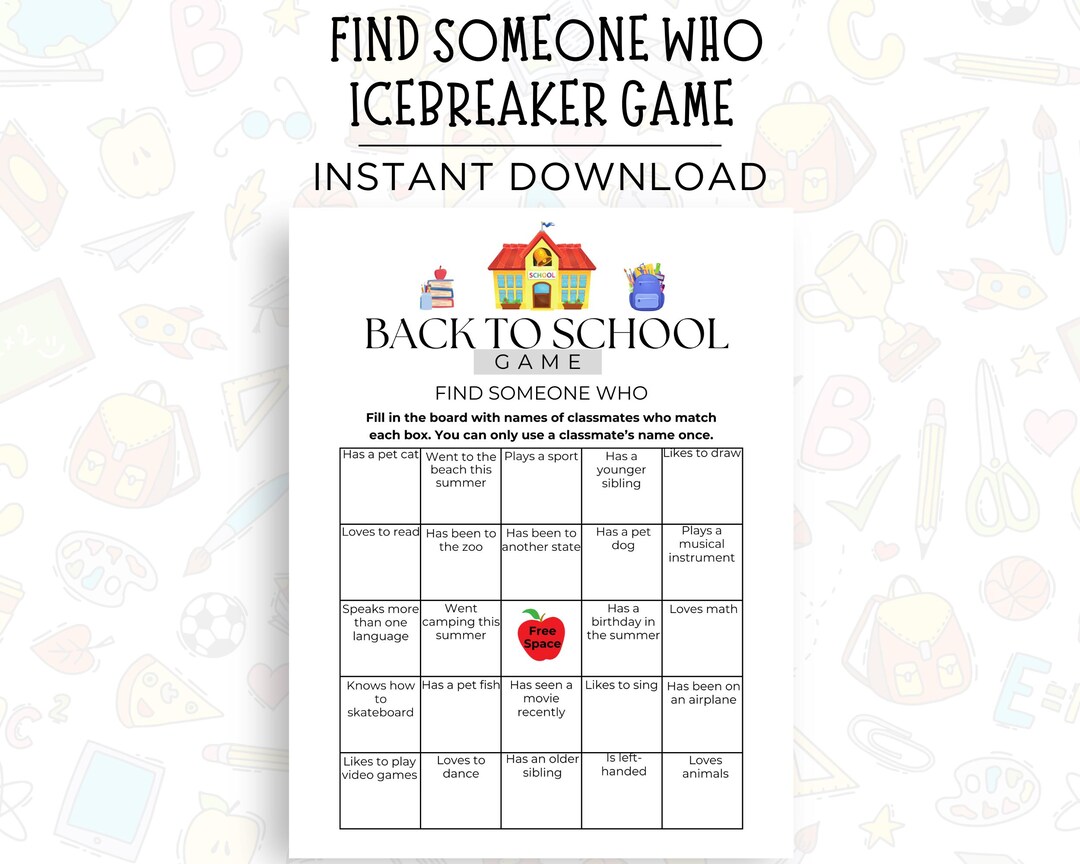 Back to School Find Someone Who Game, Back to School Game, Back to ...