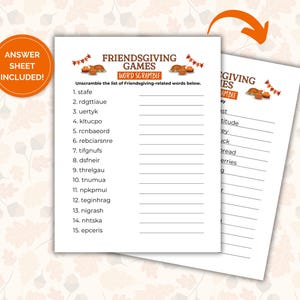 Friendsgiving Word Scramble, Friendsgiving Game, Word Scramble Game ...