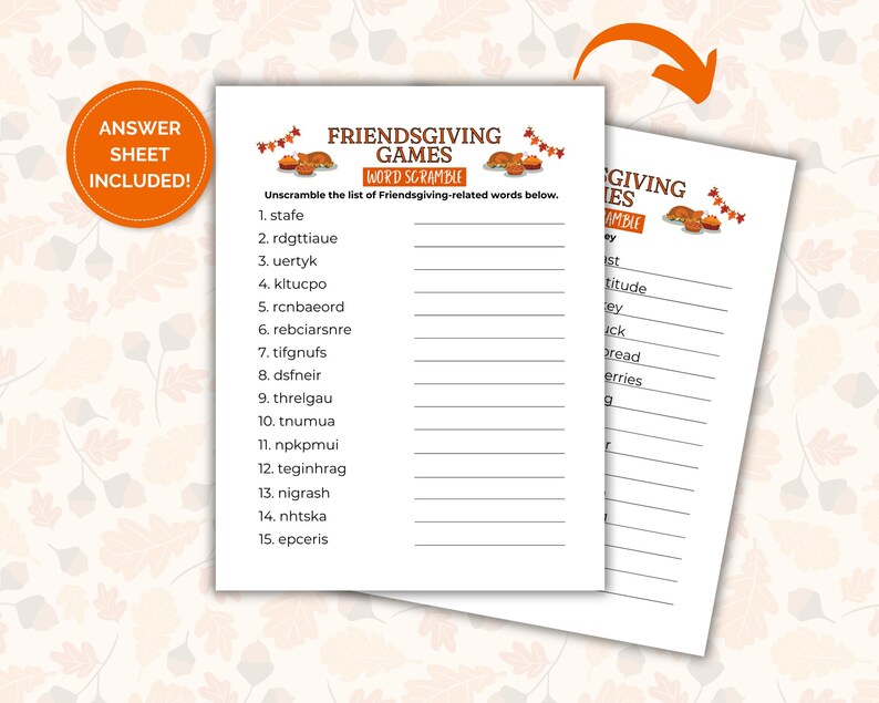 Friendsgiving Word Scramble, Friendsgiving Game, Word Scramble Game ...